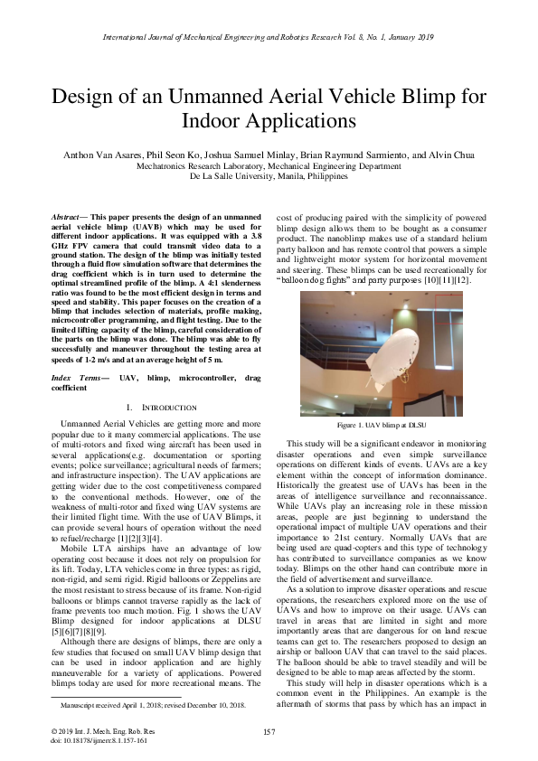 (PDF) Design of an Unmanned Aerial Vehicle Blimp for Indoor Applications