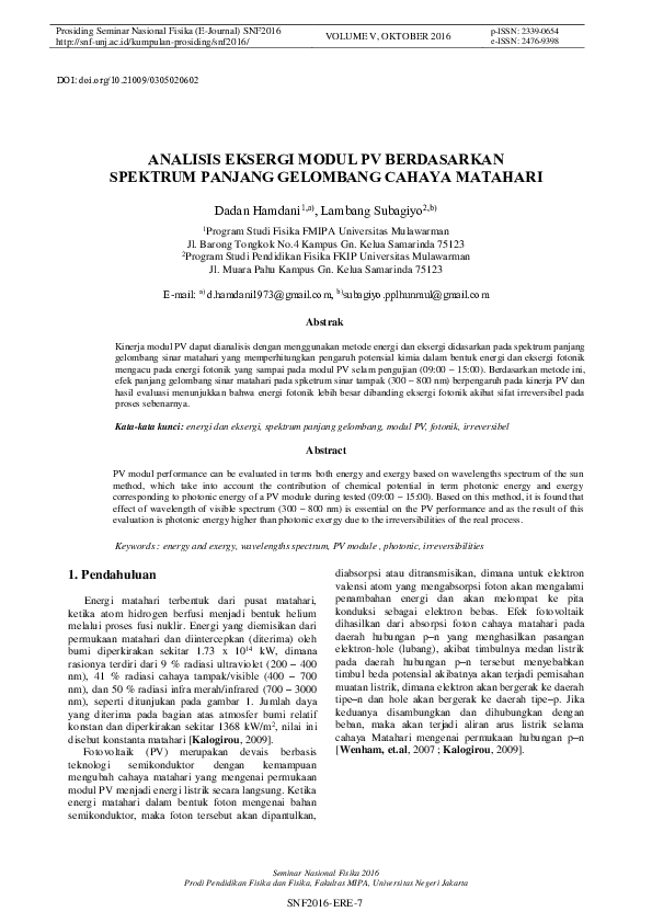 (PDF) Analisis Eksergi Modul PV Berdasarkan spektrum Panjang Gelombang ...