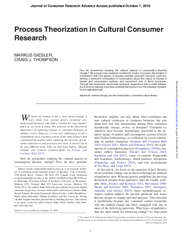 (PDF) Process Theorization in Cultural Consumer Research