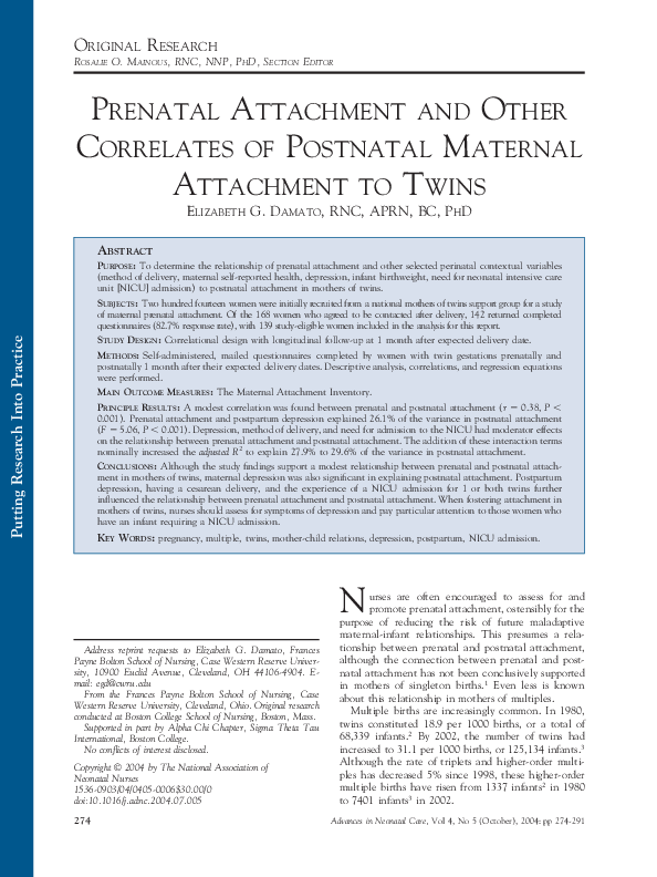 (PDF) Prenatal Attachment and Other Correlates of Postnatal Maternal ...