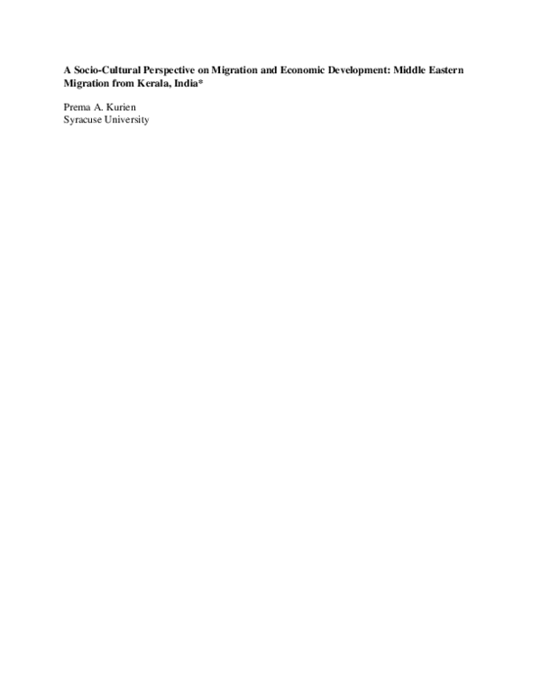 (PDF) A Socio-Cultural Perspective on Migration and Economic ...