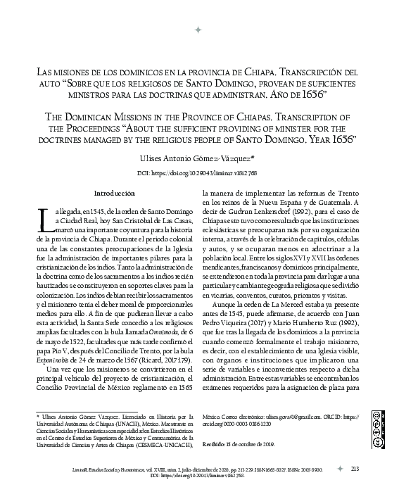 (PDF) Las misiones de los dominicos en la provincia de Chiapa ...