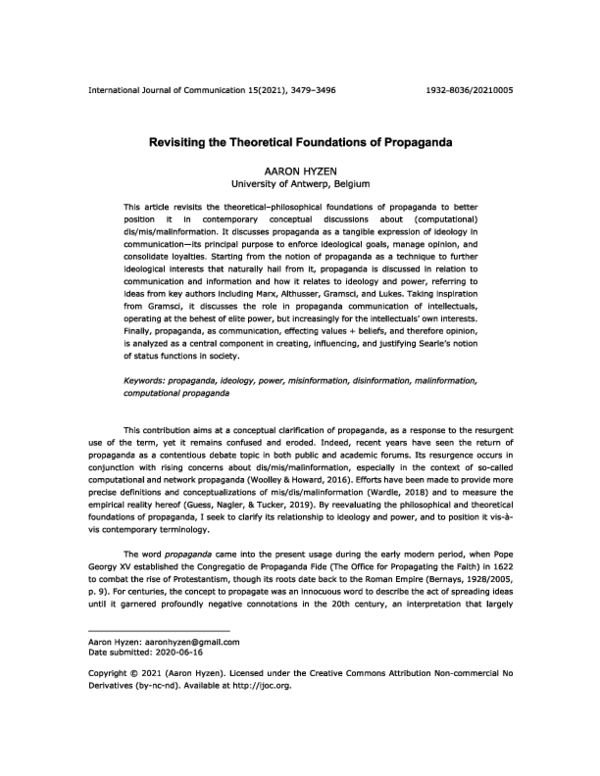 Revisiting the Theoretical Foundations of Propaganda