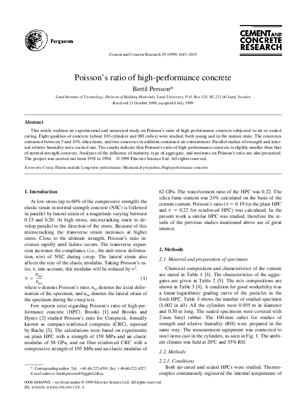 (PDF) Poisson's ratio of high-performance concrete