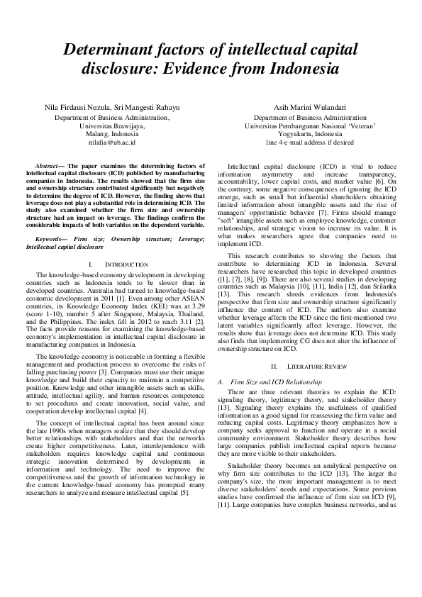 (PDF) Determinant Factors of Intellectual Capital Disclosure