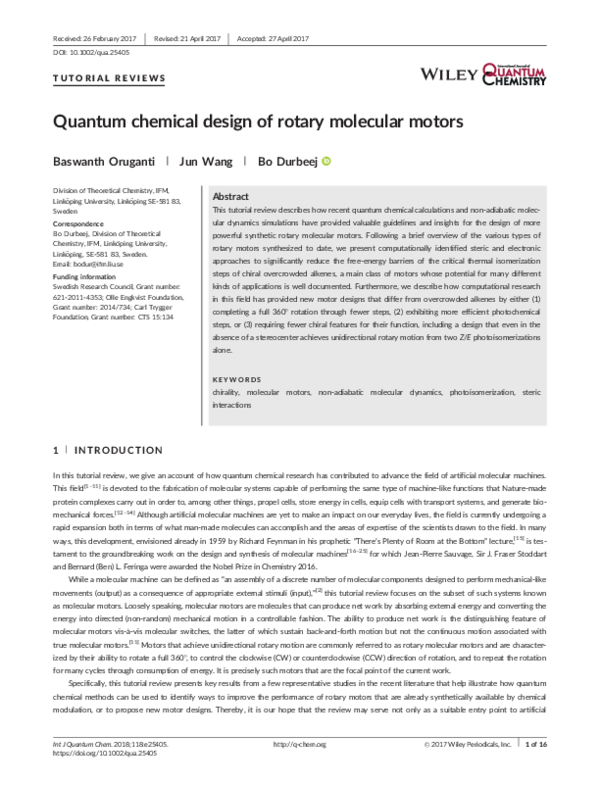 (PDF) Designing Efficient Rotary Molecular Motors Using Quantum Chemistry