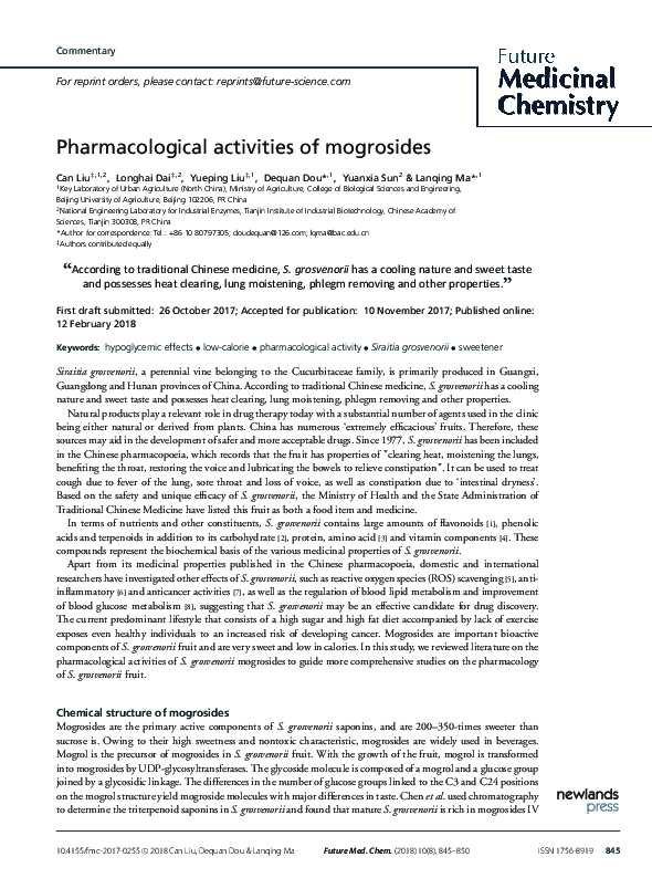 (PDF) Pharmacological activities of mogrosides