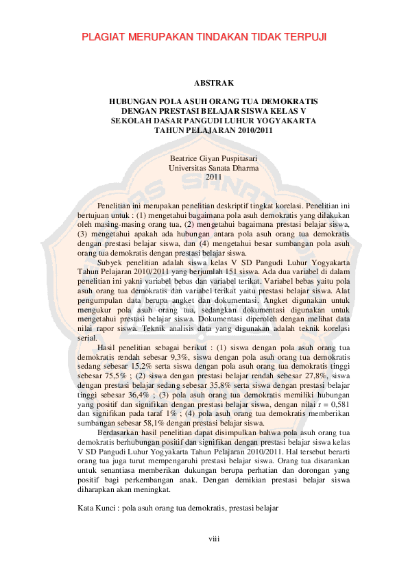 (PDF) Hubungan pola asuh orang tua demokratis dengan prestasi belajar siswa kelas V Sekolah ...
