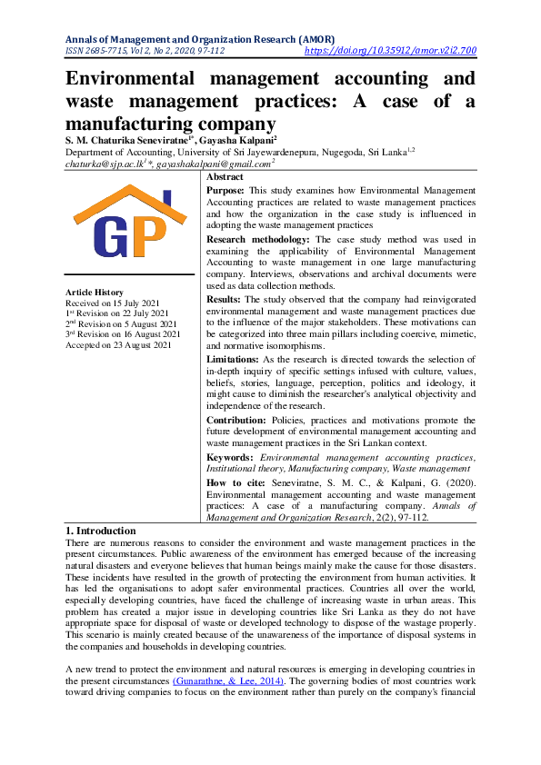 Environmental management accounting and waste management practices: A ...