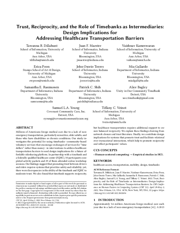 (PDF) Trust, Reciprocity, and the Role of Timebanks as Intermediaries ...