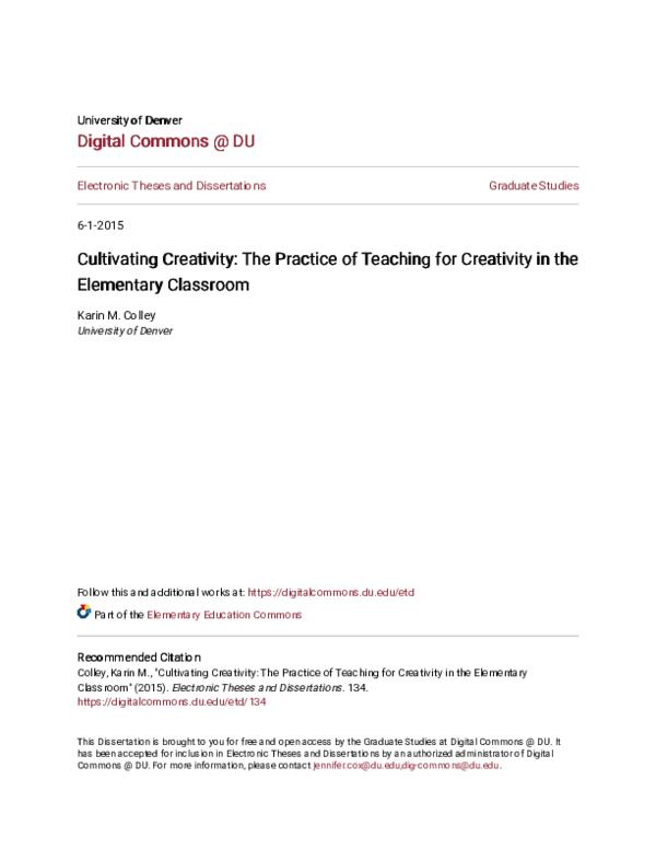 (PDF) Cultivating Creativity: The Practice of Teaching for Creativity ...