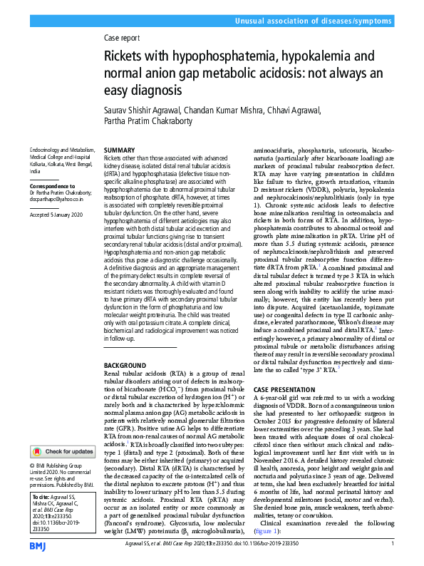 (PDF) Rickets with hypophosphatemia, hypokalemia and normal anion gap ...