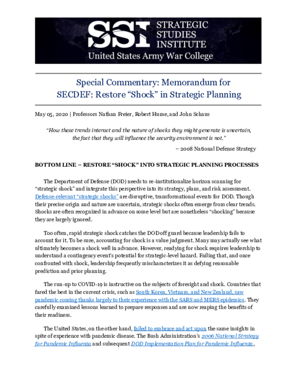 (PDF) Memorandum for SECDEF: Restore "Shock" in Strategic Planning ...
