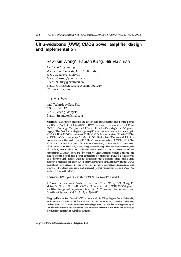 (PDF) Ultra-wideband (UWB) CMOS power amplifier design and implementation