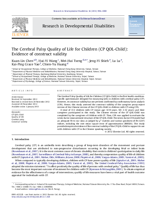 (PDF) The Cerebral Palsy Quality of Life for Children (CP QOL-Child ...