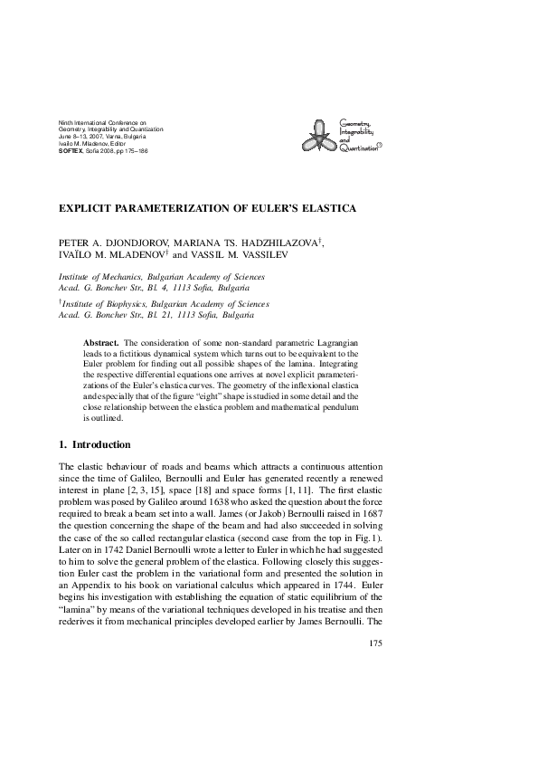 (PDF) Explicit Parameterization of Euler’s Elastica