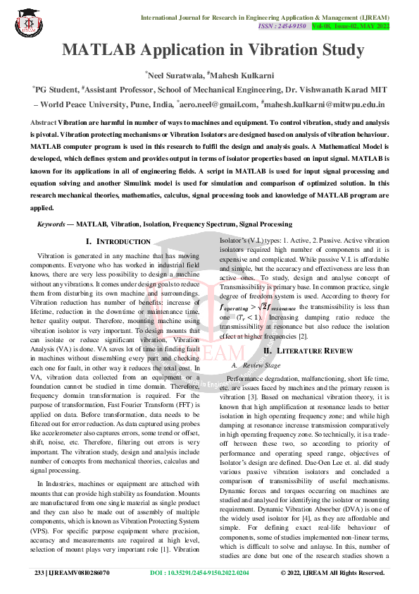 (PDF) MATLAB Application in Vibration Study