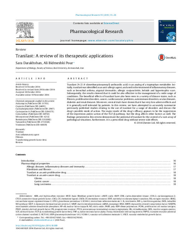 (PDF) Tranilast: A review of its therapeutic applications