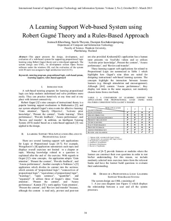 (PDF) A Learning Support Web-based System using Robert Gagné Theory and a Rules-Based Approach