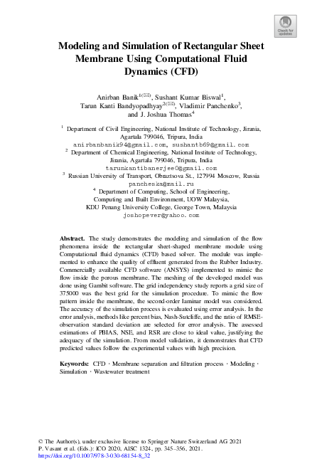 (PDF) Modeling and Simulation of Rectangular Sheet Membrane Using Computational Fluid Dynamics (CFD)