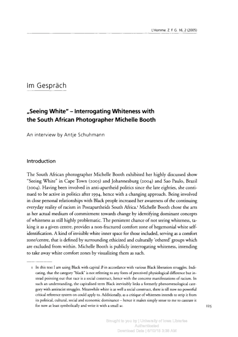 (PDF) „Seeing White" - Interrogating Whiteness with the South African Photographer Michelle Booth