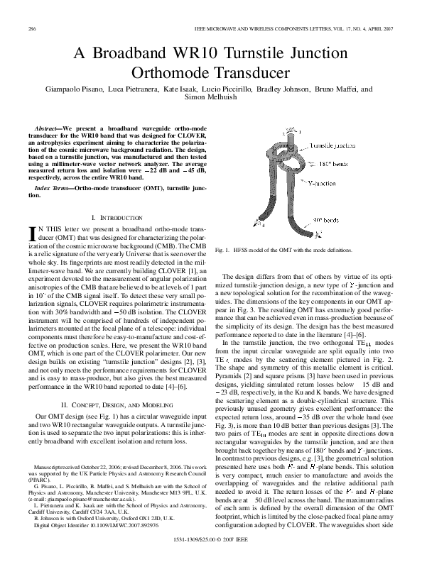 (PDF) A Broadband WR10 Turnstile Junction Orthomode Transducer
