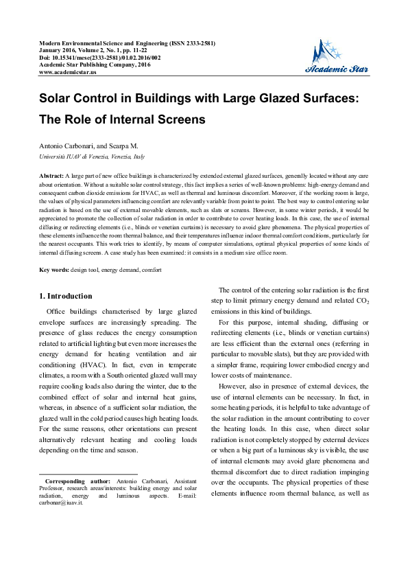(PDF) Solar Control in Buildings with Large Glazed Surfaces: The Role ...
