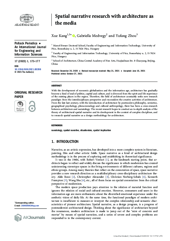 (PDF) Spatial narrative research with architecture as the media