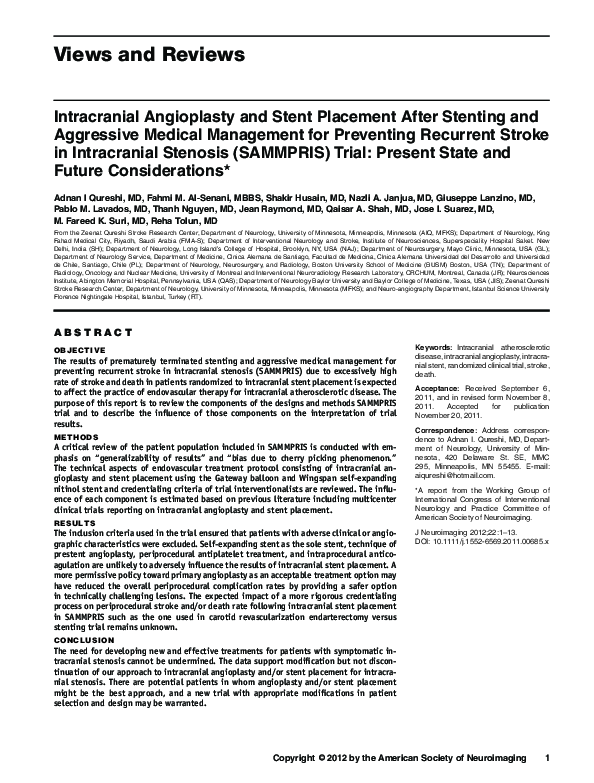 (PDF) Intracranial Angioplasty and Stent Placement After Stenting and ...
