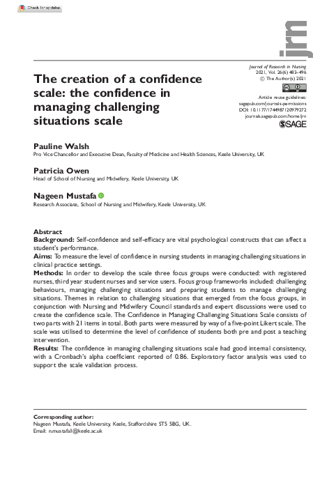 (PDF) The creation of a confidence scale: the confidence in managing ...