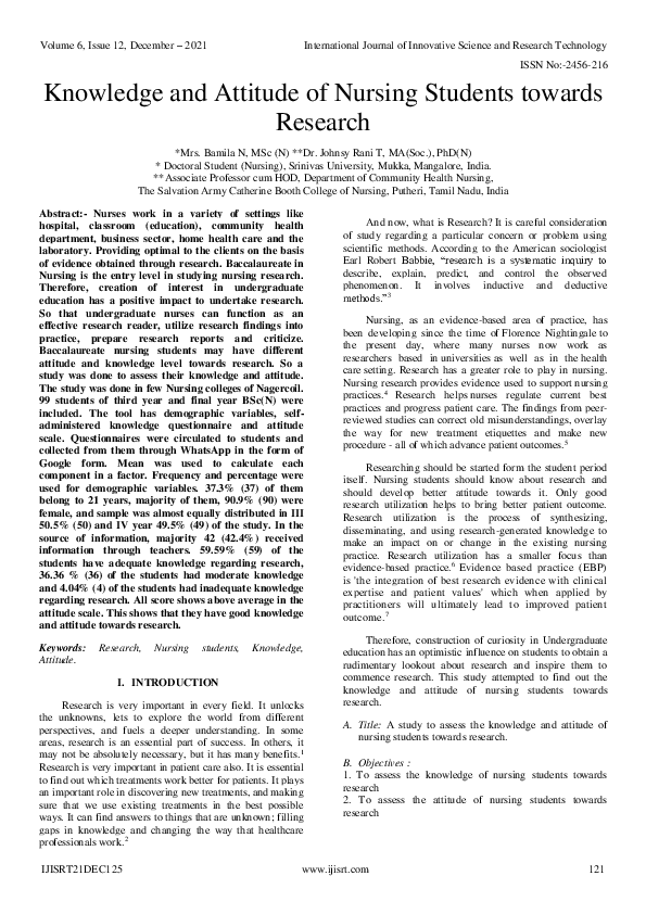 (PDF) Knowledge and Attitude of Nursing Students towards Research