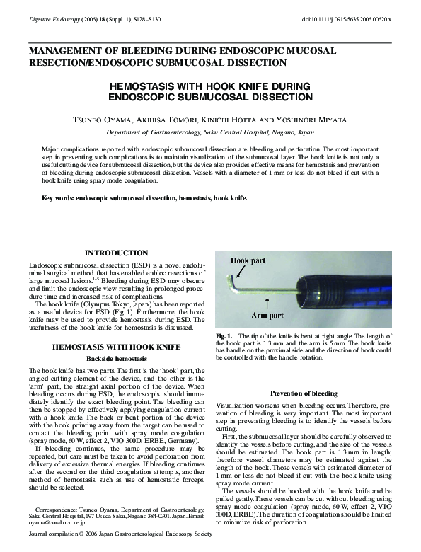 (PDF) Hemostasis with Hook Knife During Endoscopic Submucosal Dissection