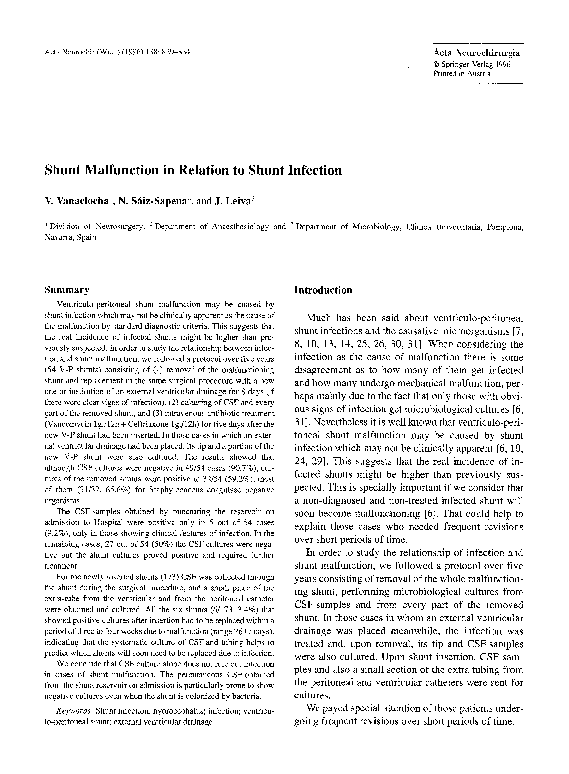 (PDF) Shunt malfunction in relation to shunt infection