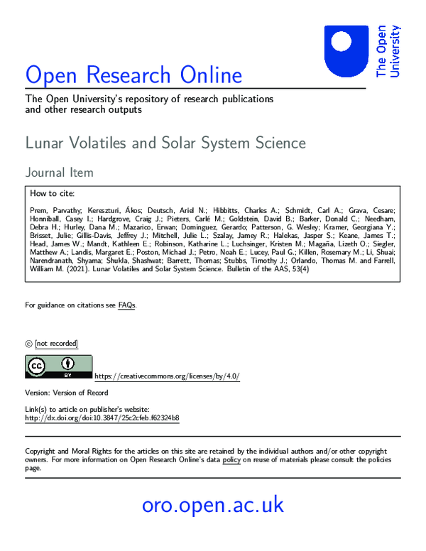 (PDF) Lunar Volatiles and Solar System Science