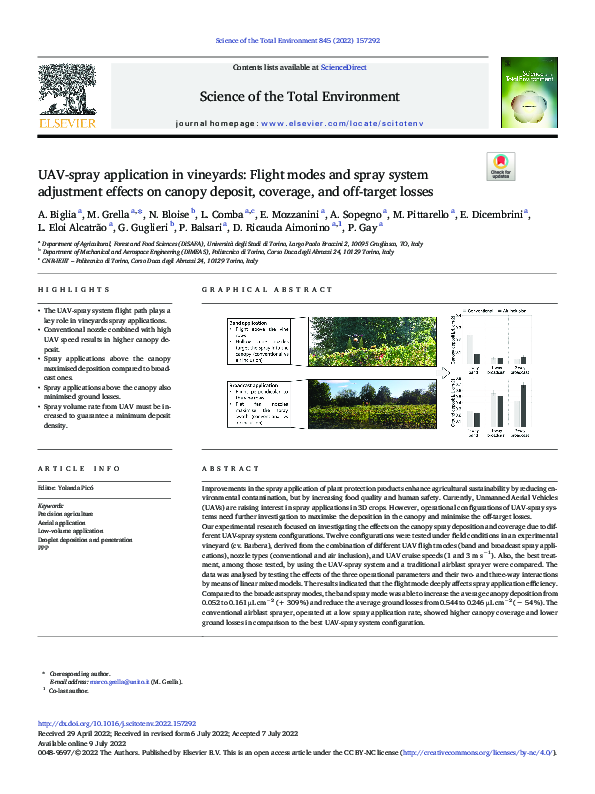 (PDF) UAV-spray application in vineyards: Flight modes and spray system ...