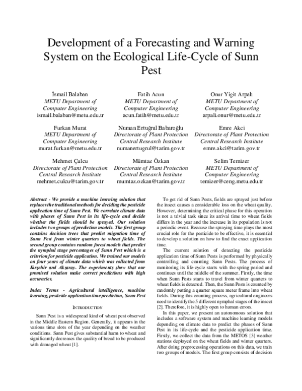 (PDF) Development of a Forecasting and Warning System on the Ecological ...