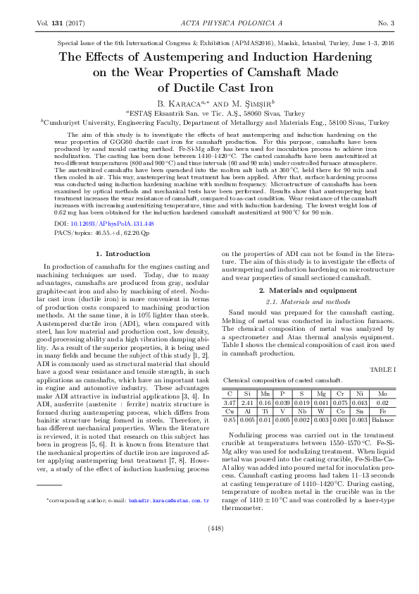 (PDF) The Effects of Austempering and Induction Hardening on the Wear Properties of Camshaft ...
