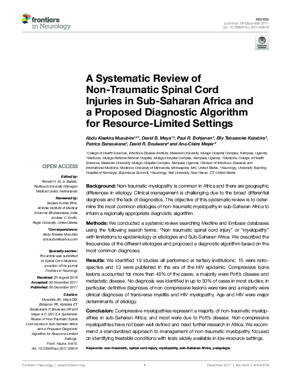 (PDF) A Systematic Review of Non-Traumatic Spinal Cord Injuries in Sub-Saharan Africa and a ...