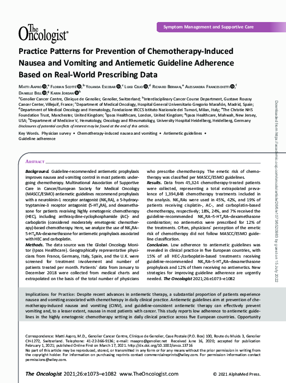 (PDF) Practice Patterns for Prevention of Chemotherapy-Induced Nausea ...
