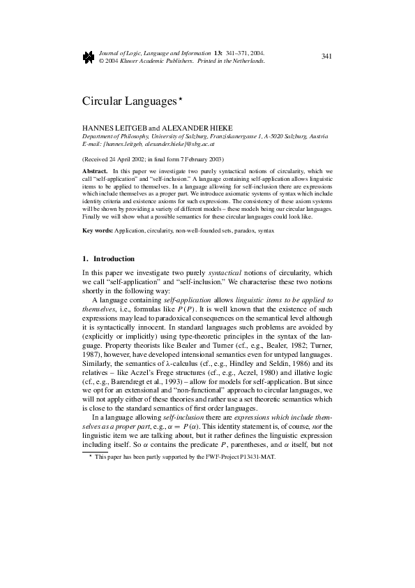 (PDF) Circular Languages