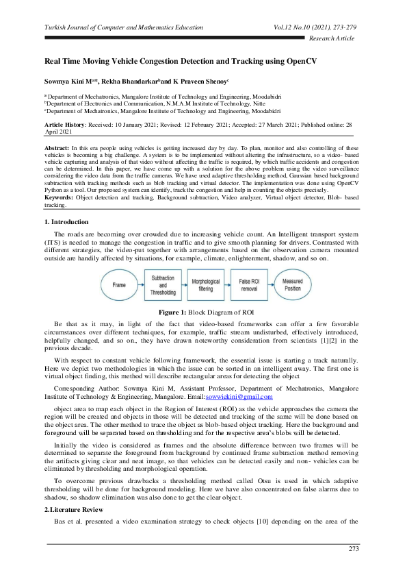 Pdf Real Time Moving Vehicle Congestion Detection And Tracking Using