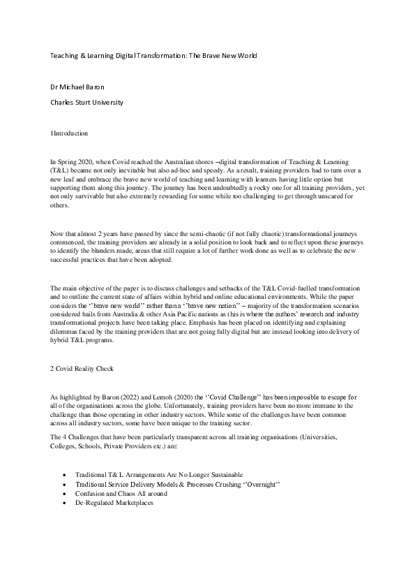 (PDF) Teaching & Learning Digital Transformation: The Brave New World ...