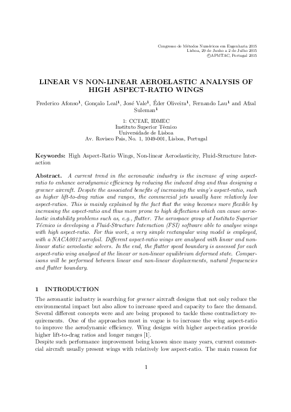Pdf Linear Vs Non Linear Aeroelastic Analysis Of High Aspect Ratio