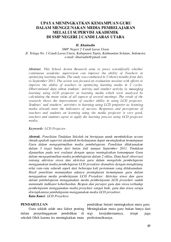 (PDF) Upaya Meningkatkan Kemampuan Guru Dalam Menggunakan Media Pembelajaran Melalui Supervisi ...