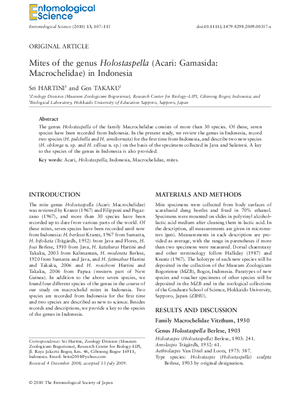 (PDF) Mites of the genus Holostaspella (Acari: Gamasida: Macrochelidae ...