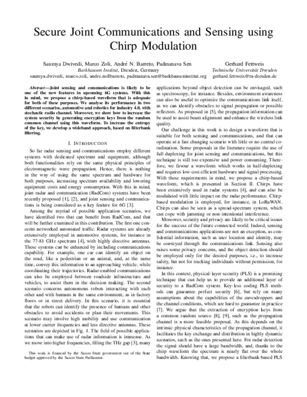 (PDF) Secure Joint Communications and Sensing using Chirp Modulation