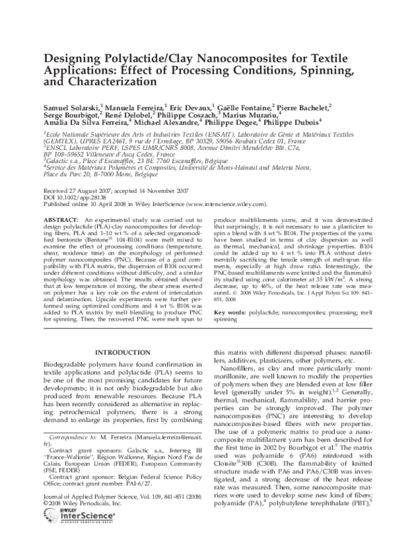 (PDF) Designing polylactide/clay nanocomposites for textile ...