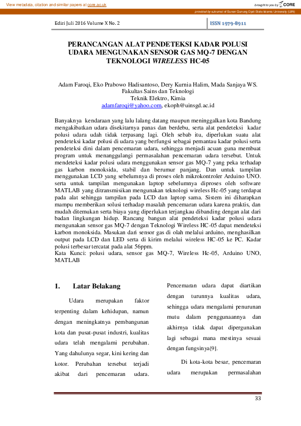 (PDF) Perancangan Alat Pendeteksi Kadar Polusi Udara Mengunakan Sensor ...