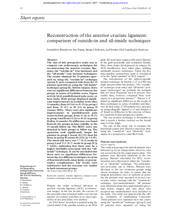 (PDF) Reconstruction of the anterior cruciate ligament: comparison of ...