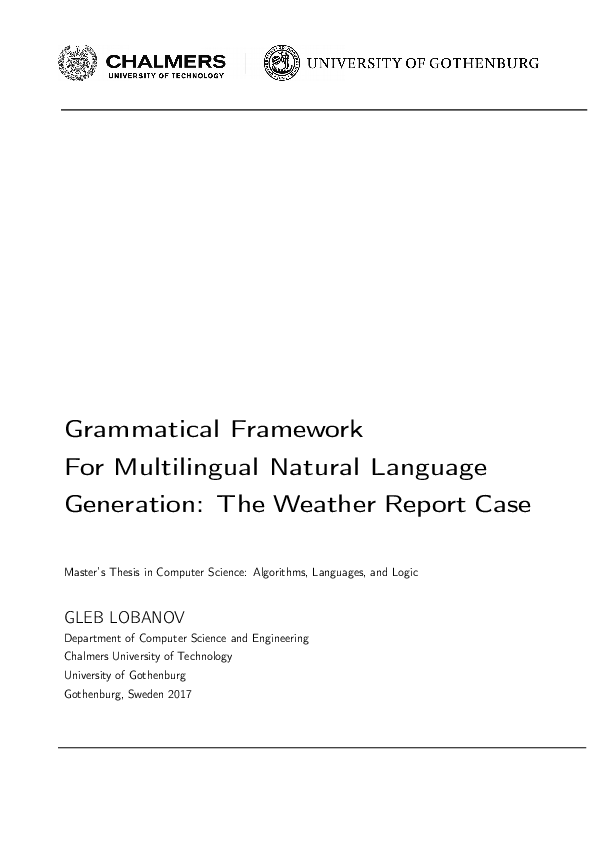 (PDF) Grammatical Framework For Multilingual Natural Language Generation: The Weather Report Case